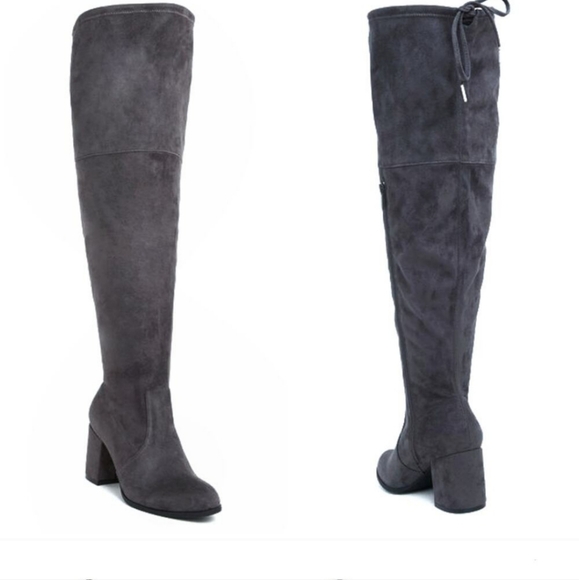 torrid | Shoes | Sz Torrid Thigh High Grey Boots With Tie Back | Poshmark